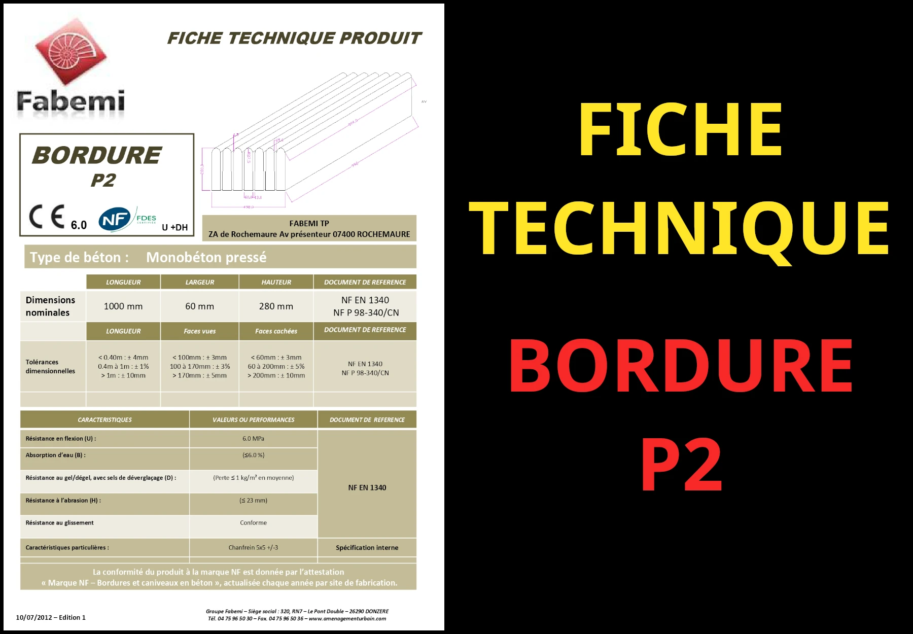 Fiche Technique Bordure P2 à télécharger gratuitement